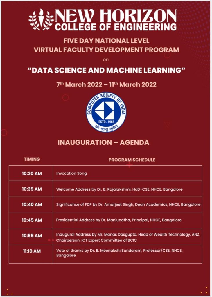 FDP on "Data Science and Machine Learning" - Computer Science Engineering