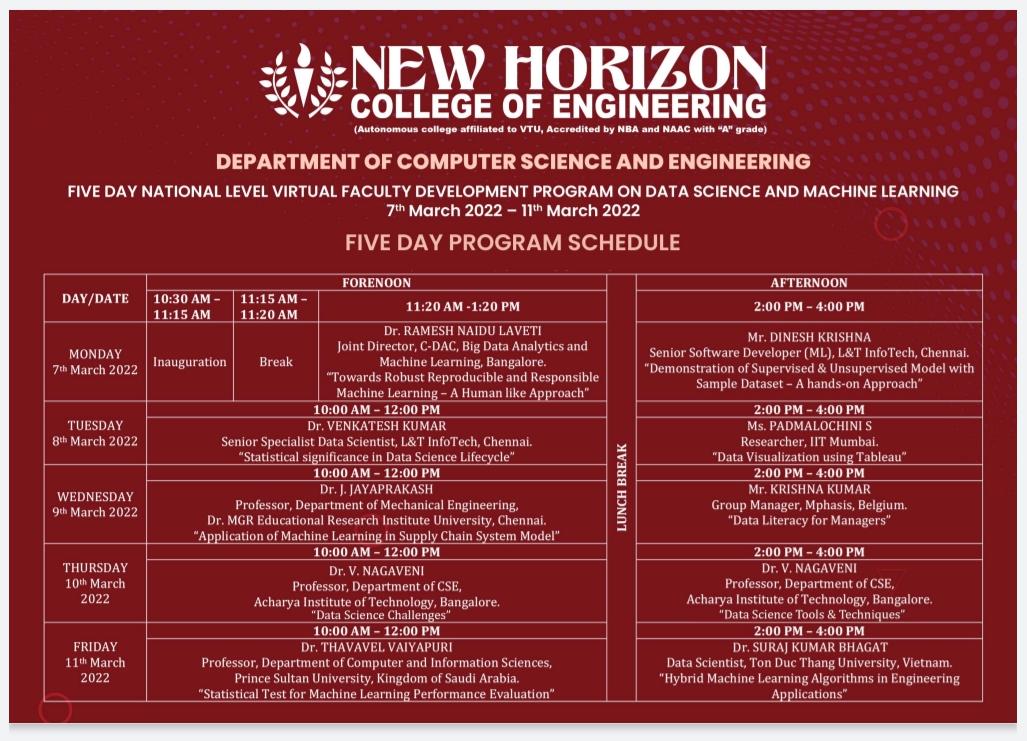 FDP on “Data Science and Machine Learning” - Computer Science Engineering