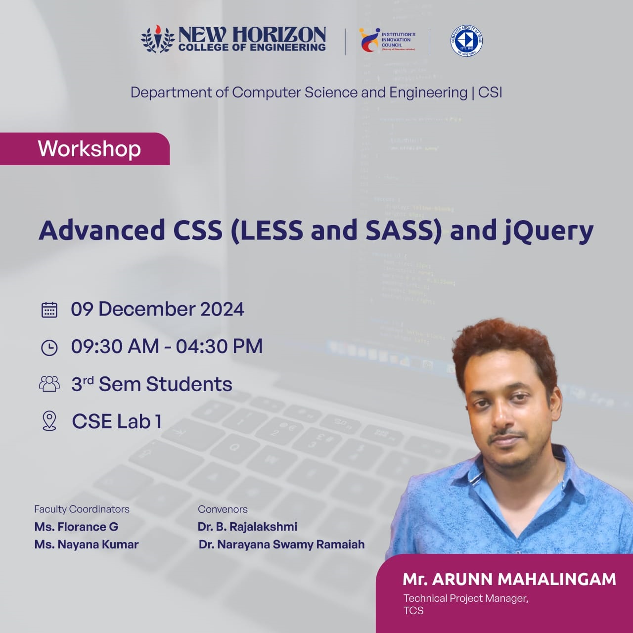 Workshop on Advanced CSS, LESS, SASS & jQuery | New Horizon College of Engineering